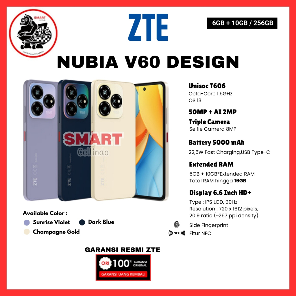 Jual HP ZTE NUBIA V60 6GB/256GB,V50 8GB/256GB,V50 8GB/128GB (Garansi ...