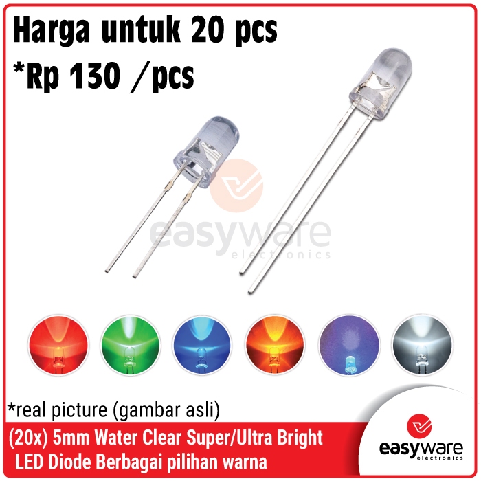 Jual 20x LED 5mm Super Bright Ultra Bright Color Red/Green/Blue/Yellow ...