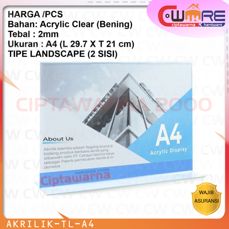 Jual Tempat Brosur Tent Holder Akrilik Display Landscape A4 2 Sisi ...