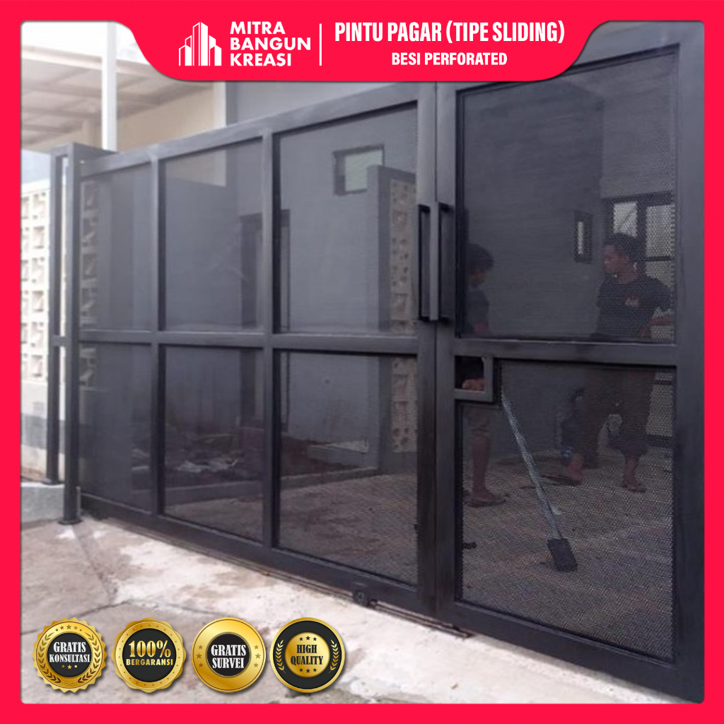 Jual Pintu Pagar Besi Industrial Plat Perforated Tipe Sliding Modern ...