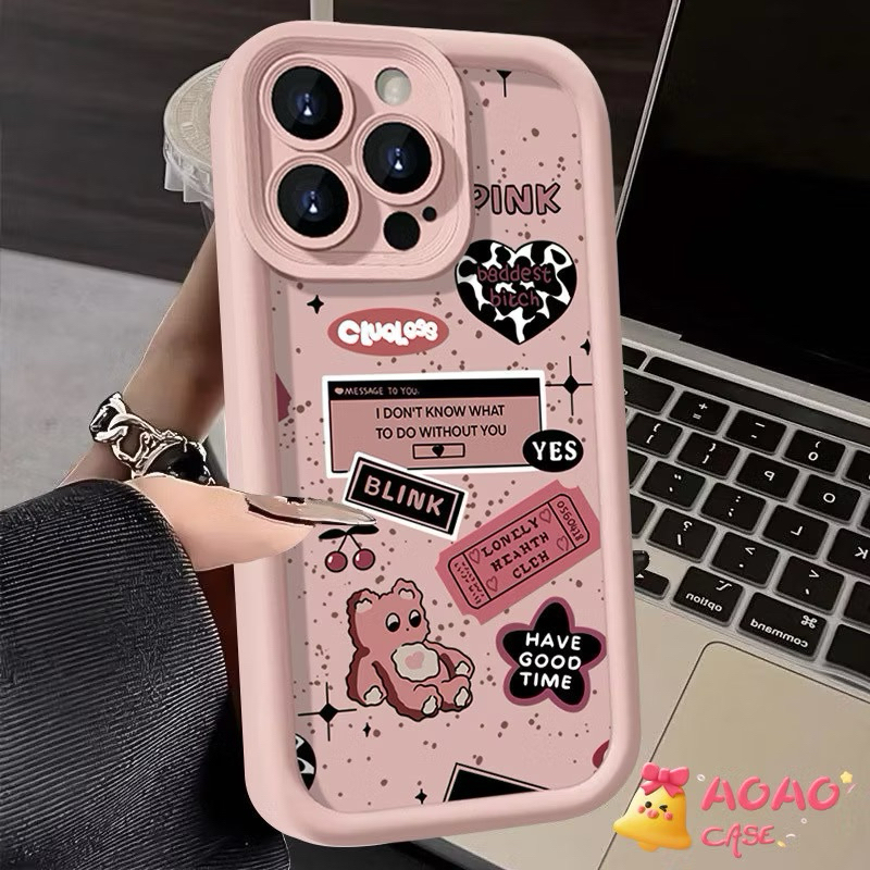 Jual Trendy Brand Graffiti Cartoon Bear Love Heart Label Case ...