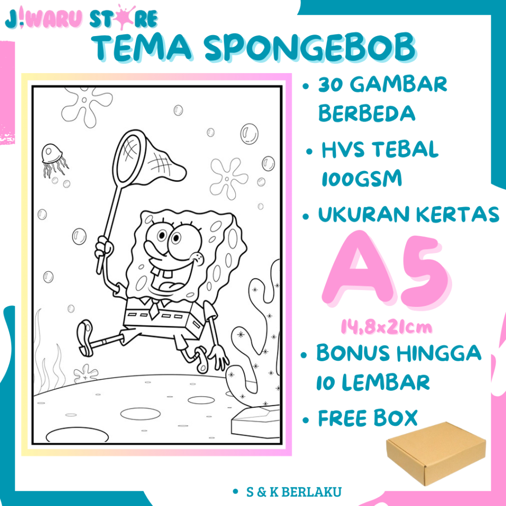 Jual 30 Gambar Kertas mewarnai anak / Coloring / Sketsa Tema Spongebob ...