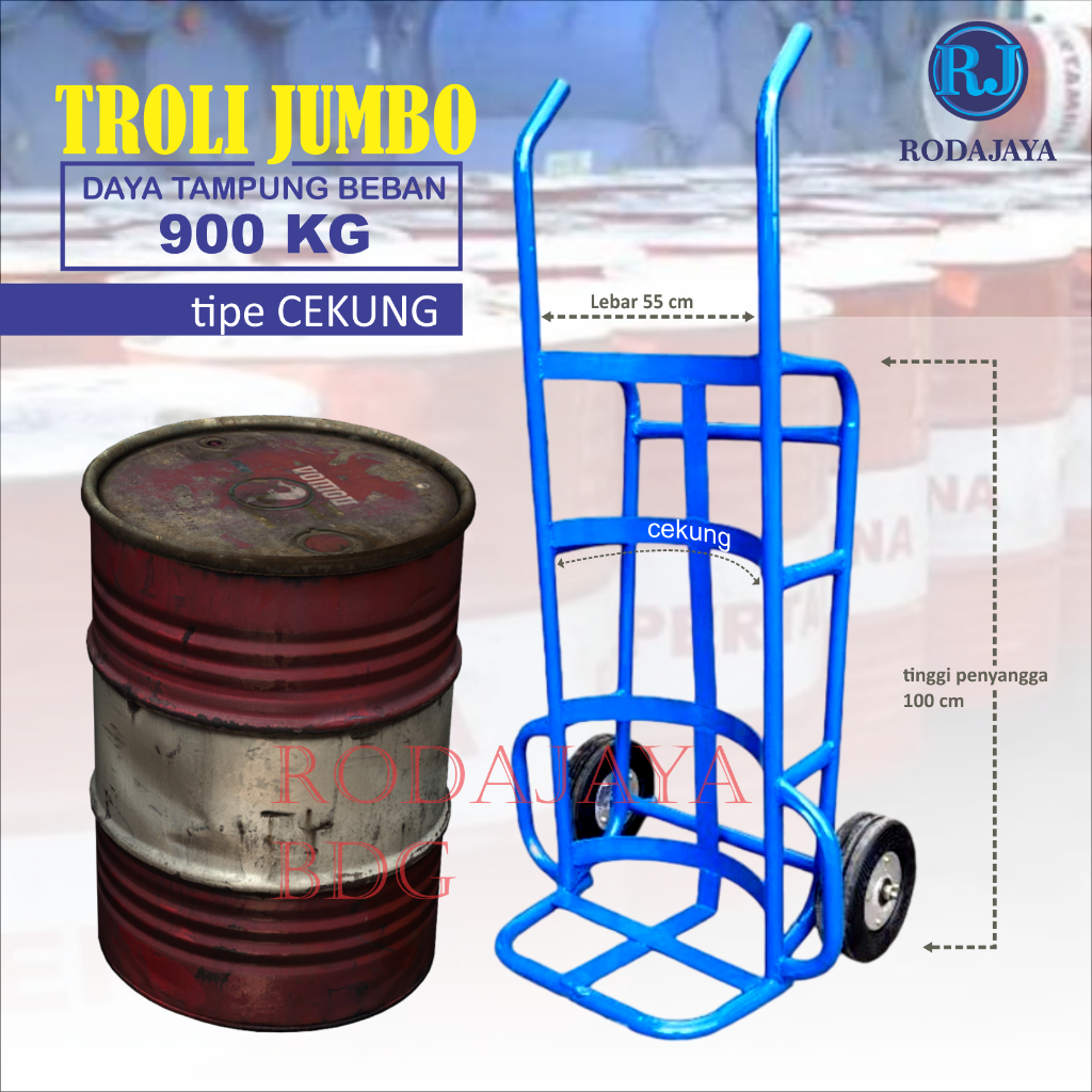 Jual Trolley JUMBO Kapasitas beban 900 kg / troli Drum oli / alat ...