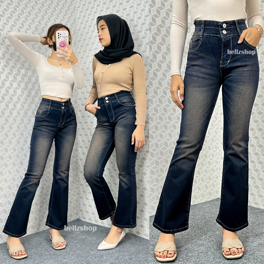 Jual Celana Jeans Cutbray Highwaist Wanita Stretch Jumbo Kancing 2 Tint Brown Premium Norin ...