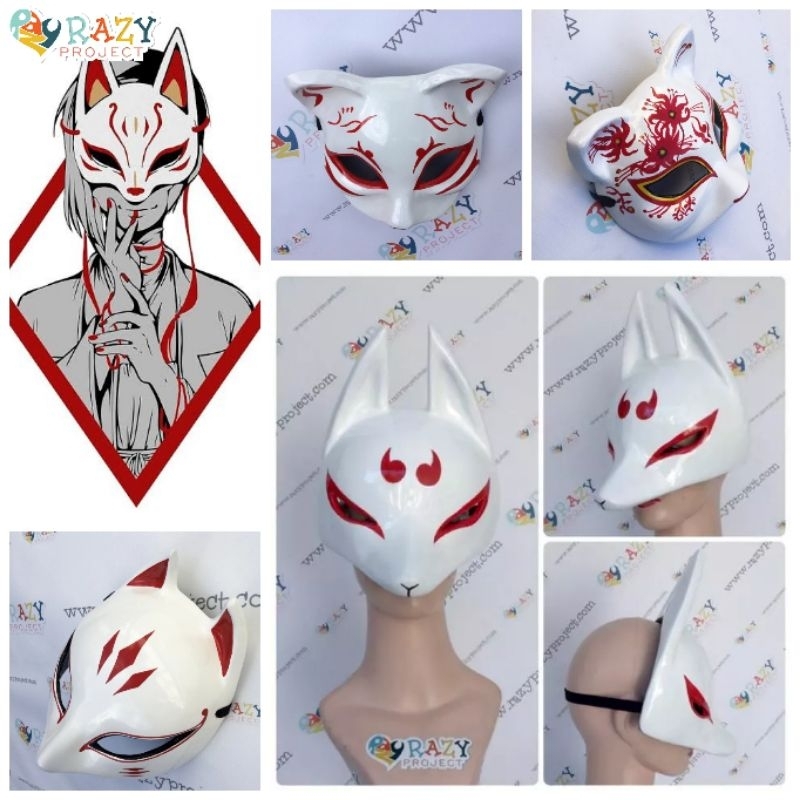 Jual Kitsune Fox Rubah Half Face Setengah Wajah Mask Topeng Kayu ...