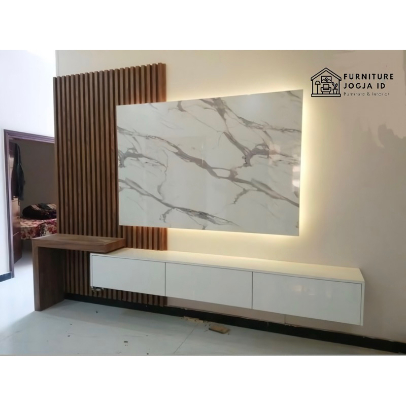Jual backdrop tv minimalist hpl motif marmer memperbarui ruangan anda ...