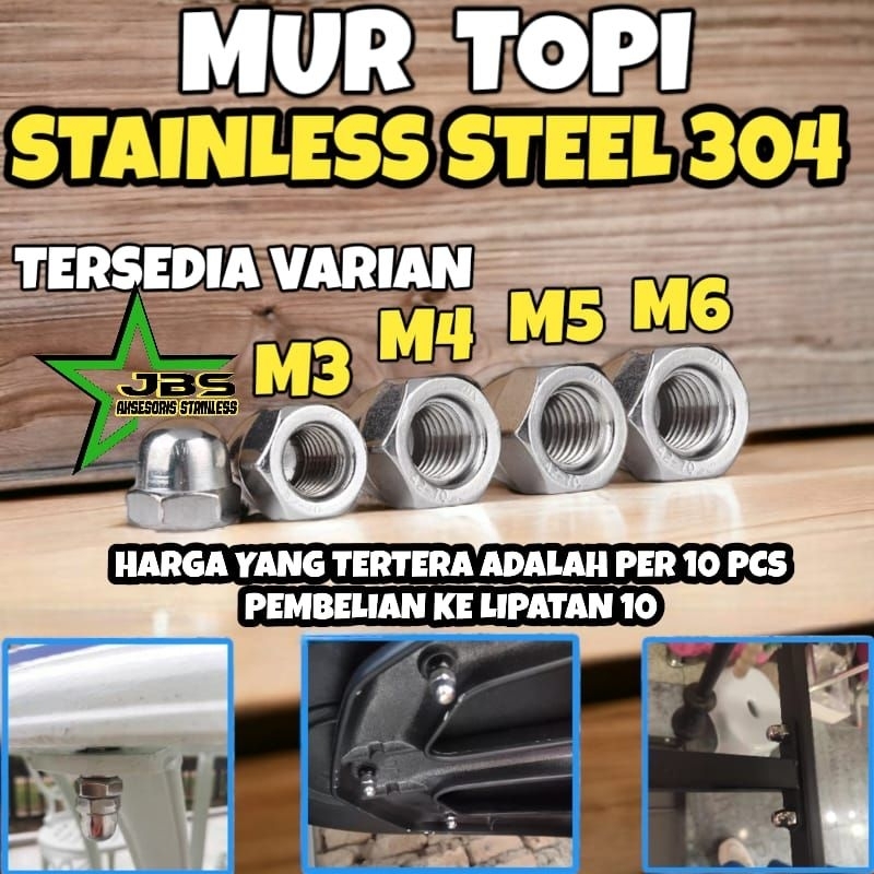 Jual 10 PCS MUR TOPI/CUP NUT STAINLESS SUS 304 | Shopee Indonesia