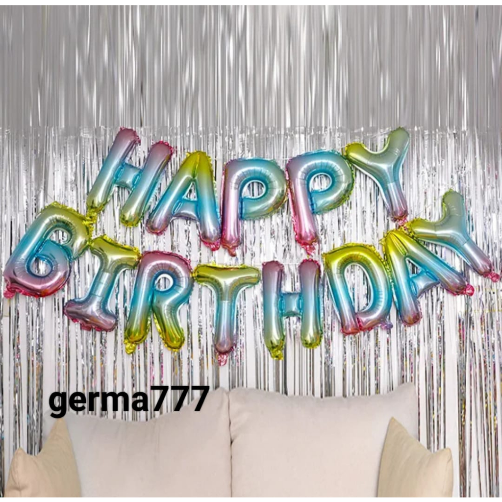 Jual Paket Set Dekorasi Ulang Tahun Tirai Silver & Balon Tulisan Happy ...