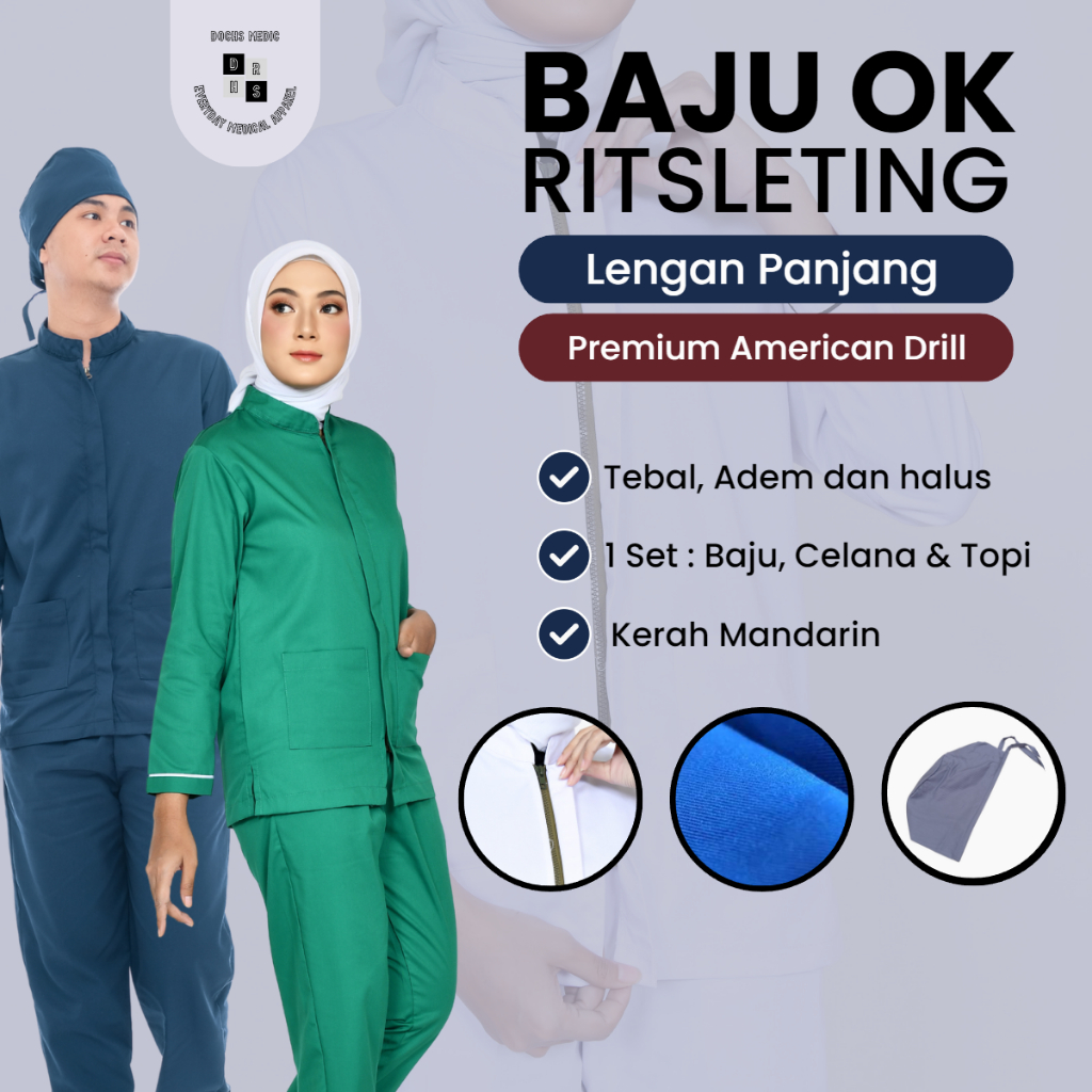 Jual Baju OK ZIPPER / Baju Jaga / Scrub Medis ZIPPER Lengan Panjang ...