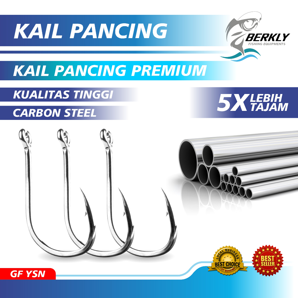 Jual BERKLY Kail Pancing isi 5pcs dan 20pcs High Carbon Steel Barbed ...