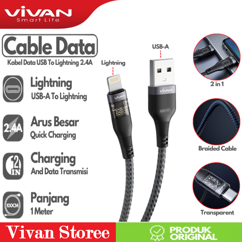 Jual VIVAN Kabel Data Explore-AL Data Cable 2.4A - 100CM Lightning for ...