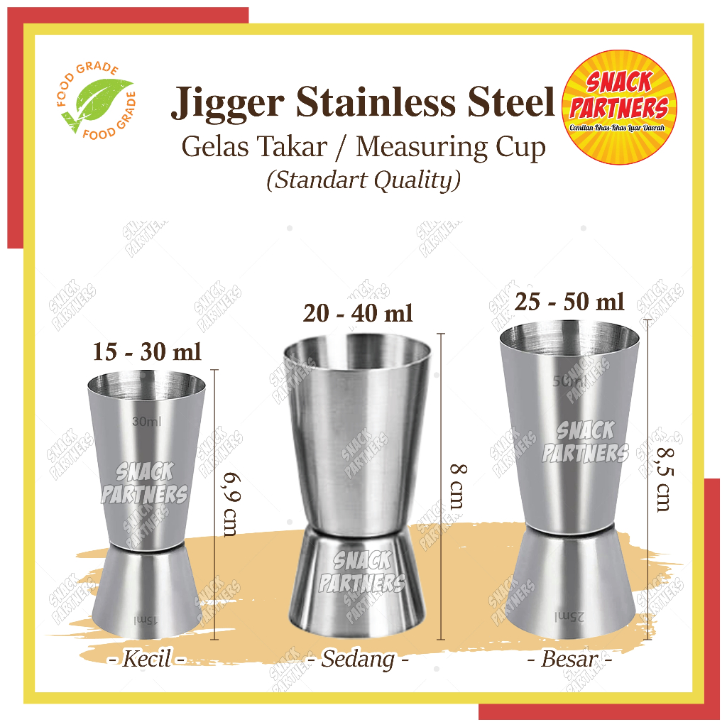 Jual JIGGER STAINLESS STEEL 15-30ml | 20/40ml | 25-50 ml cc - Gelas Takar Takaran Garis Ukur ...