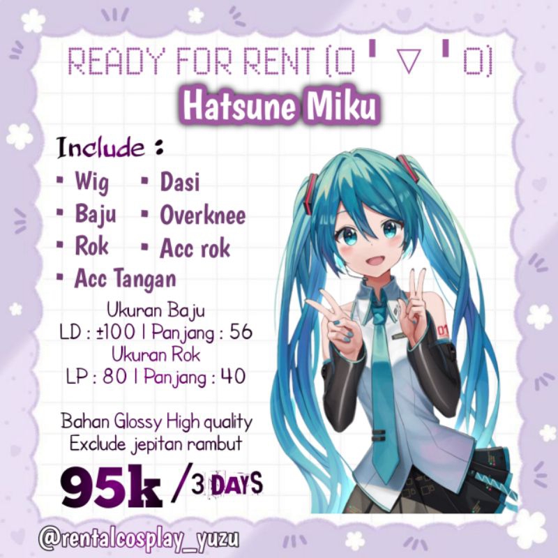 Jual (RENTAL/SEWA) HATSUNE MIKU COSTUME COSPLAY COSPLAYER RENTAL ...
