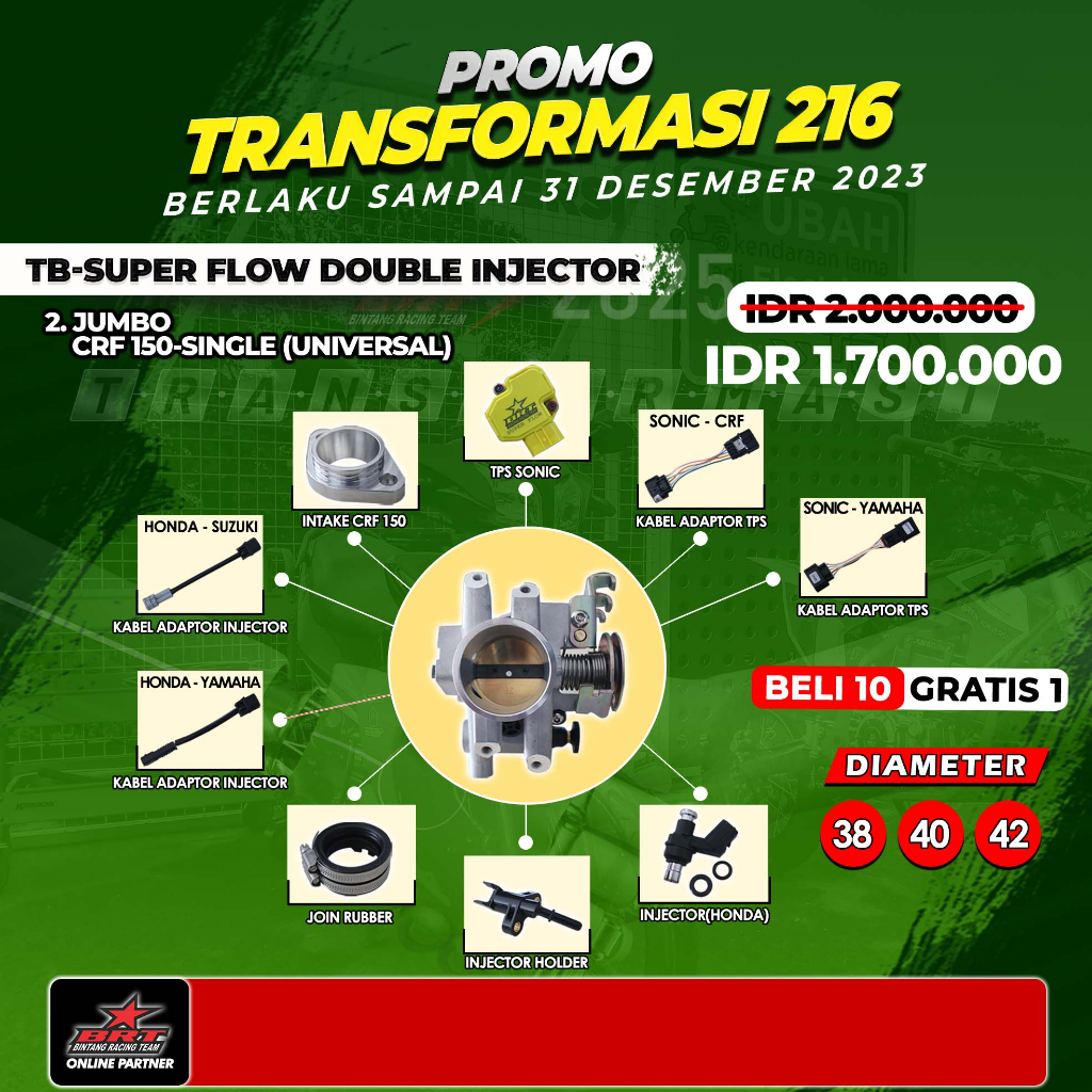 Jual THROTTLE BODY JUMBO BRT SUPER FLOW JUMBO SINGLE INJECTOR CRF 150 ...