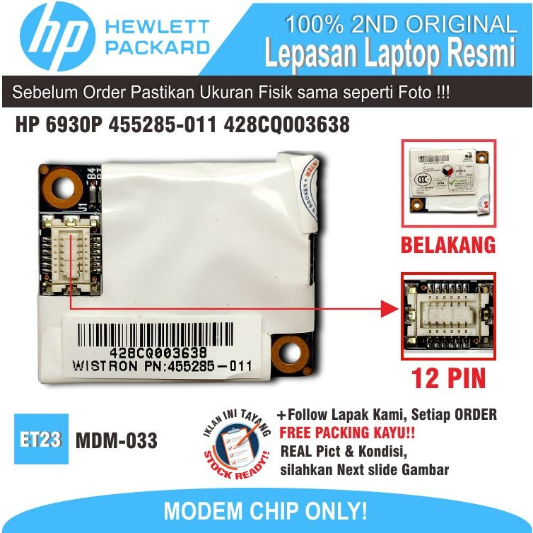 Jual ET23 MDM-HP-8 Internal Modem Laptop HP 6930P 455285-011 428CQ003638 | Shopee Indonesia