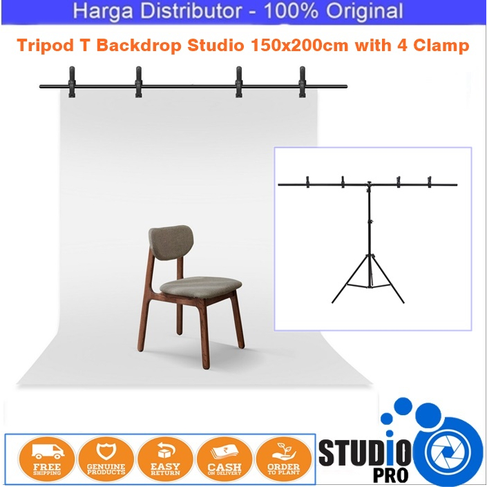 Jual BACKGROUND Tripod T Backdrop Studio 150x200cm with 4 Clamp ...