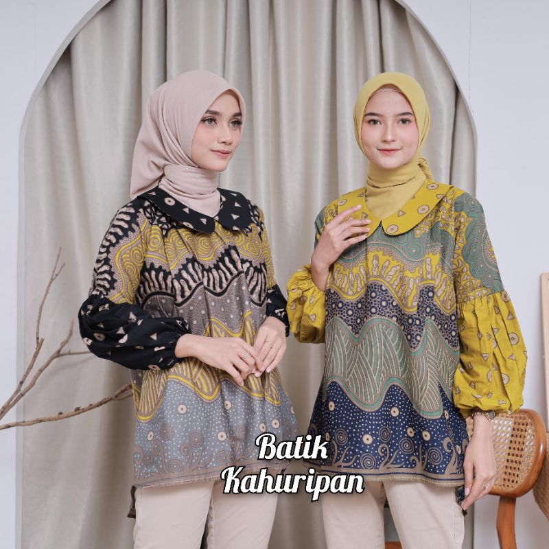 Jual Baju Batik Wanita Lengan Balon Batik Wanita Modern Motif Clara By Batik Kahuripan | Shopee ...