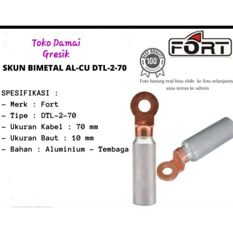 Jual Fort Skun kabel bimetal AL-CU DTL-2-70 AL CU 70mm lubang baut M10 ...