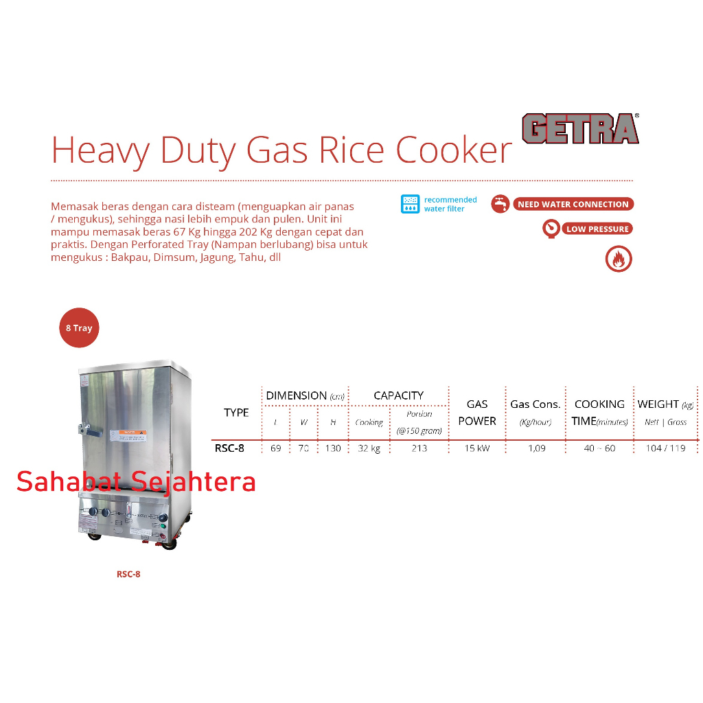 Jual GETRA Heavy Duty Gas Rice Cooker RSC-8 Alat Pemasak Nasi | Shopee Indonesia