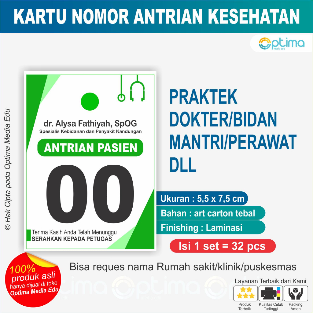 Jual KARTU NOMOR ANTRI / ANTRIAN PUSKESMAS, KLINIK, DOKTER, BIDAN ...