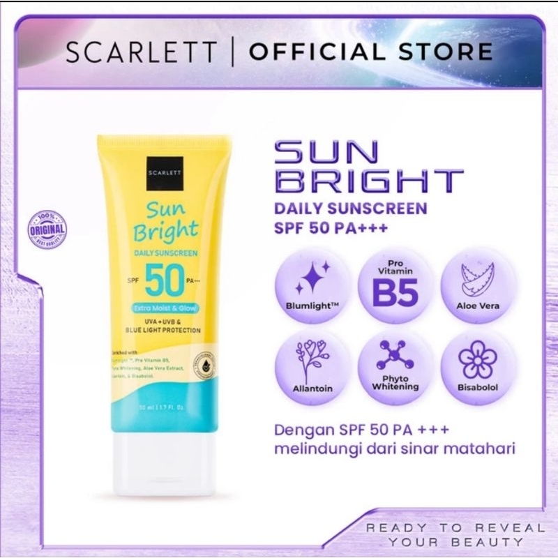 Jual SCARLETT WHITENING SUNSCREEN SUN BRIGHT DAILY SPF50 PA+++ 50ML ...