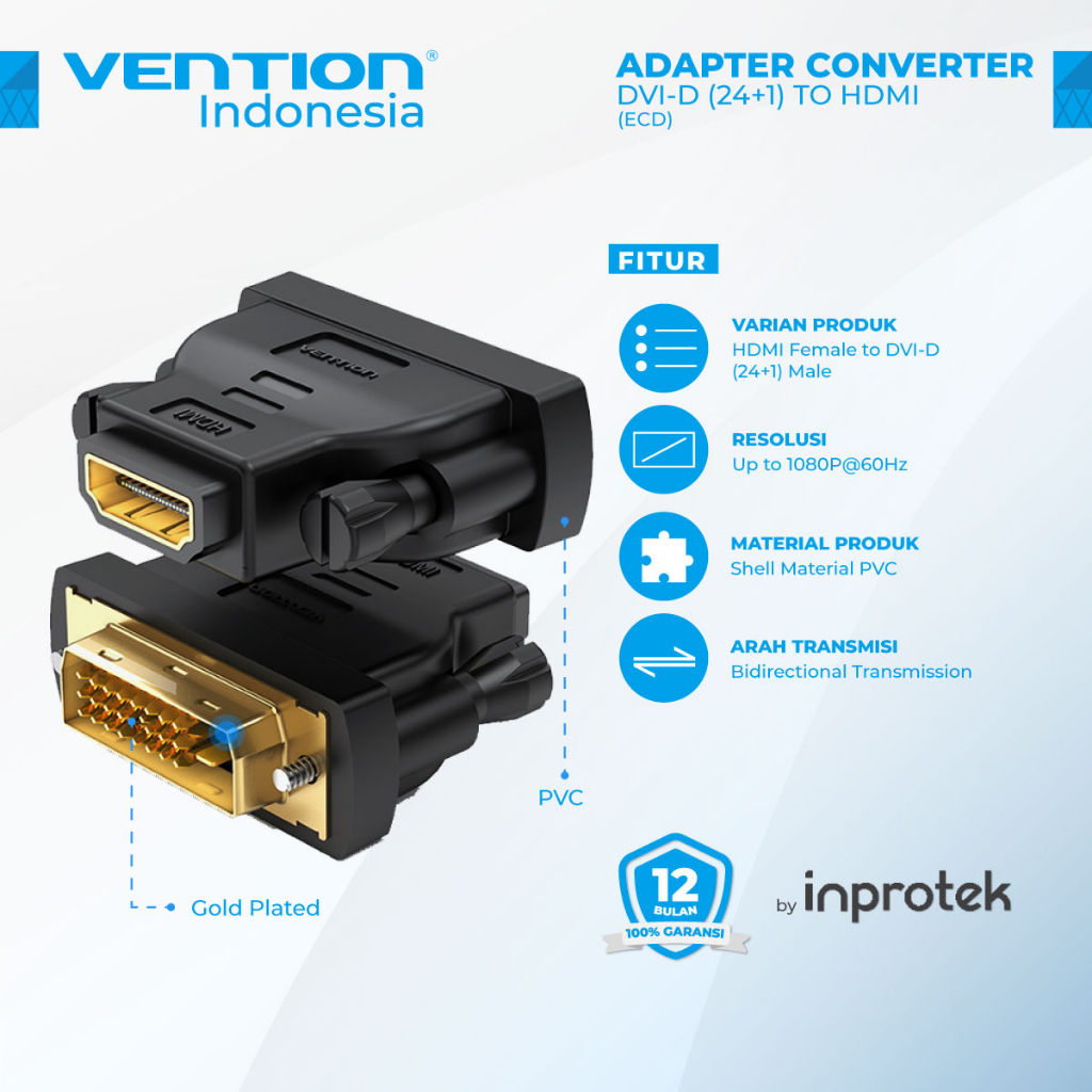Jual Vention Adapter Converter DVI-D (24+1) to HDMI Bi-directional ECD ...