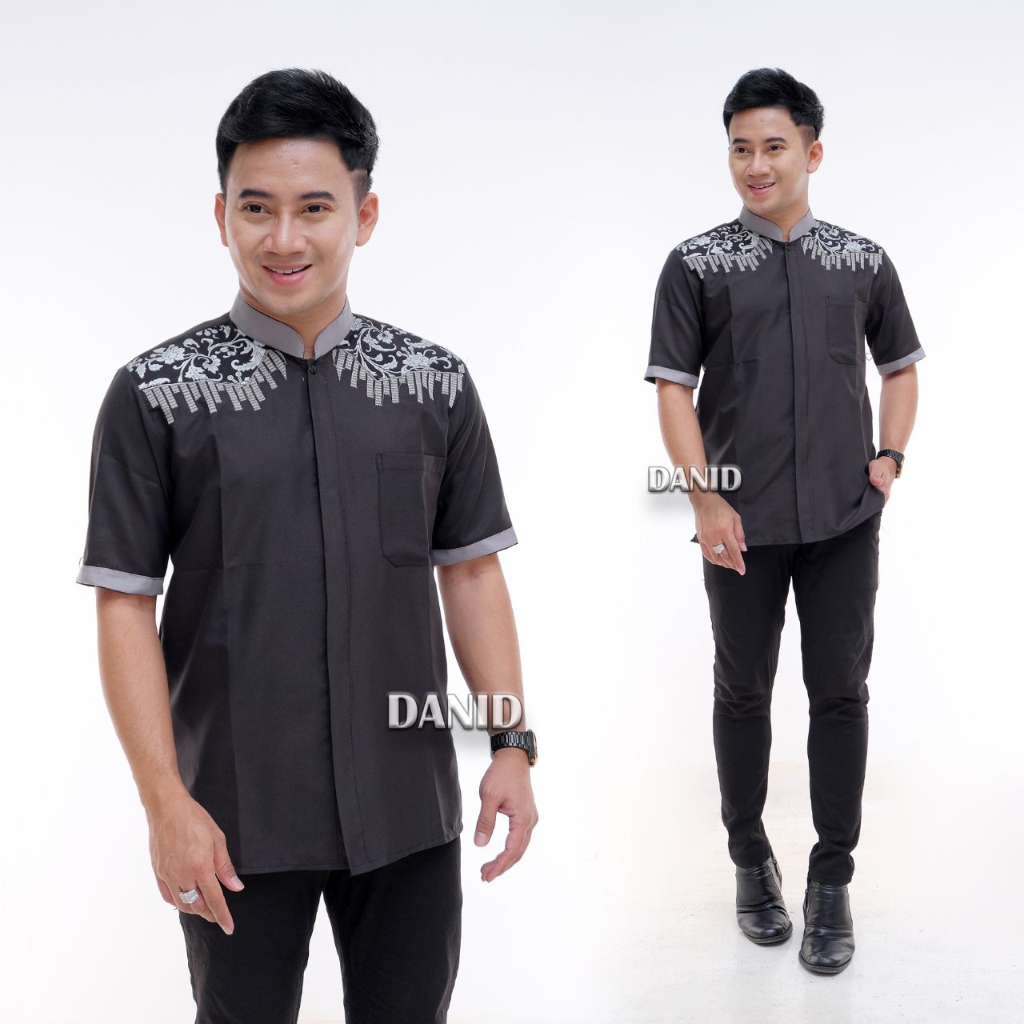 Jual baju koko warna hitam lengan pendek motif baru pundak dan lengan batik VELDANAVA pekalongan ...