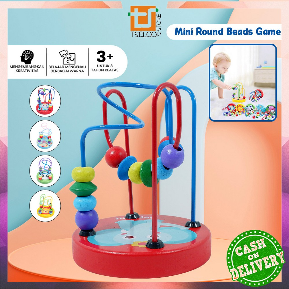 Jual OFM-M333 Mini Round Beads Game Mainan Kayu Anak Karakter Animal ...