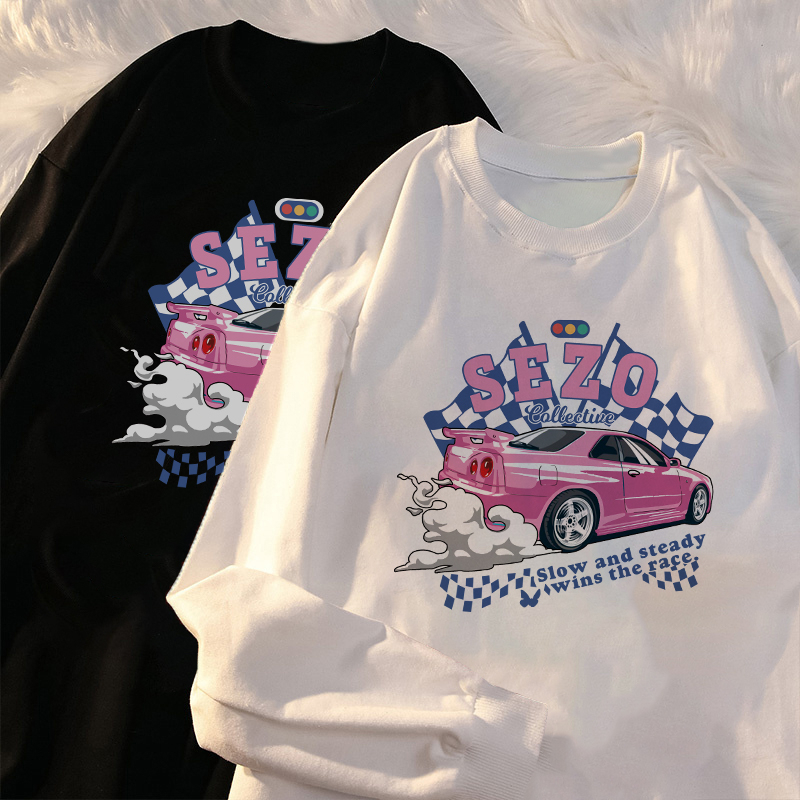 Jual sweater korean style lengan panjang pink racing car street style ...