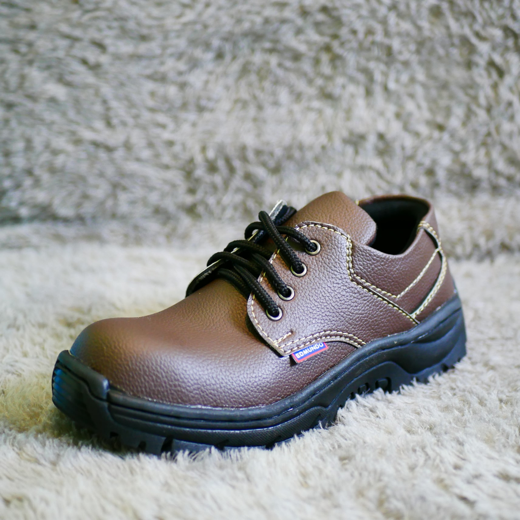Jual Edmundo Sepatu safety pendek tali coklat ujung besi sol karet anti ...