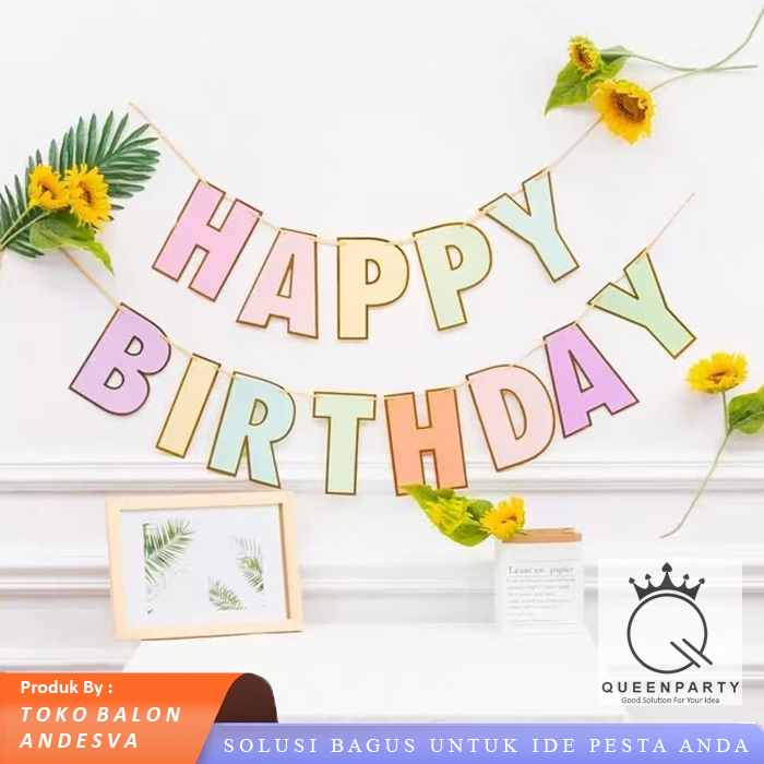 Jual Banner HBD Macaron / Bunting Flag Pastel / Banner pelangi / Banner ...