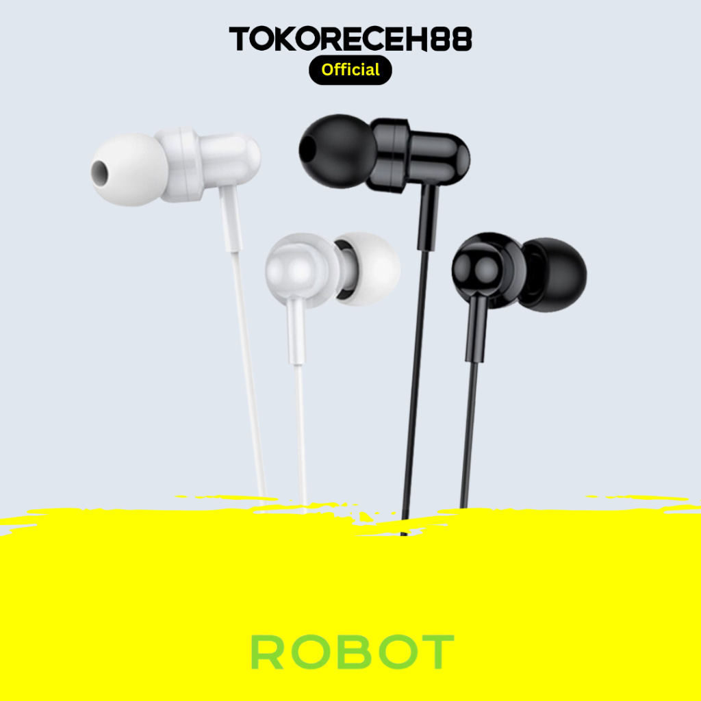 Jual HEADSET ROBOT RE20 Earphone Wired Headset Bass Android Kabel Jack ...