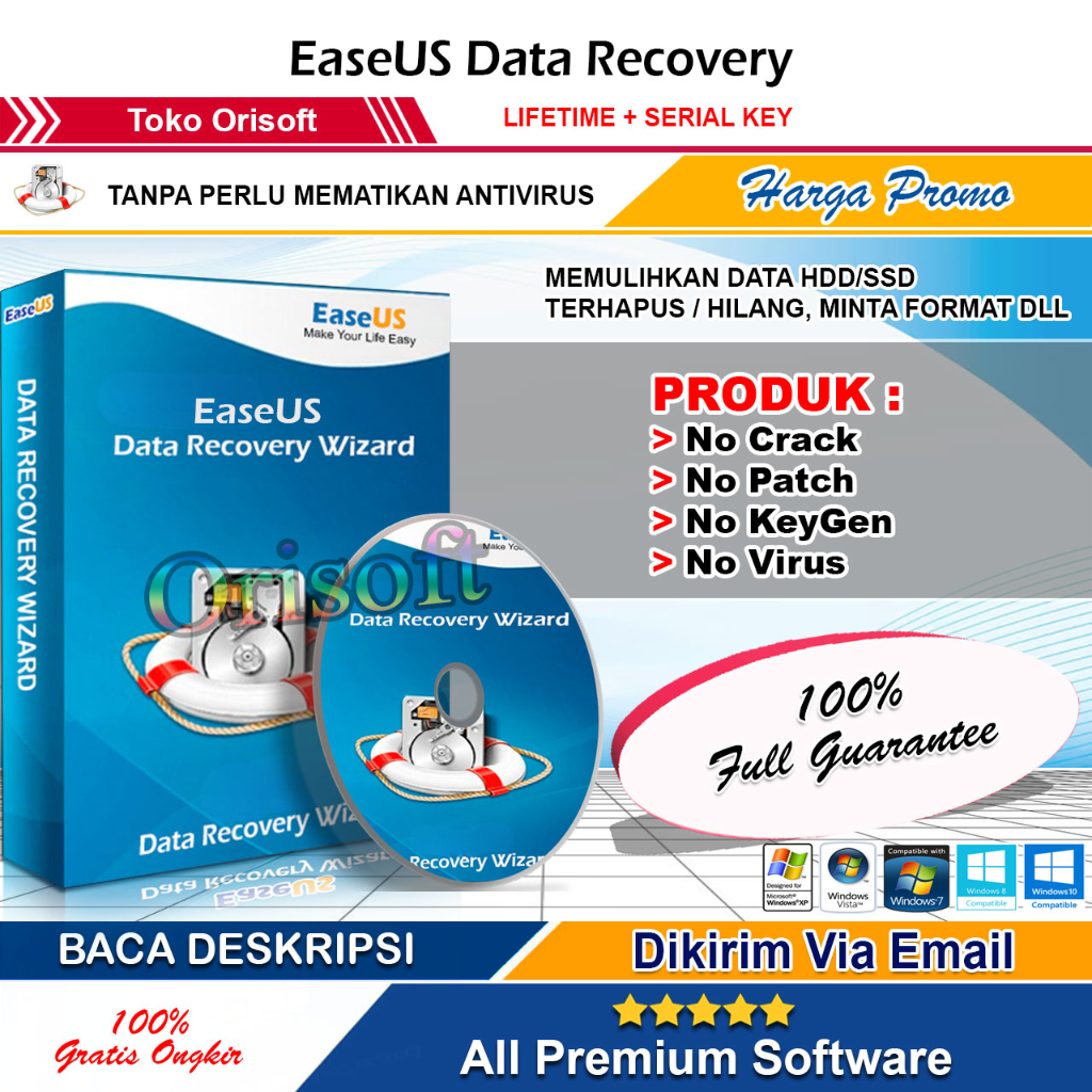 Jual EaseUs Data Recovery Wizard 16.2 Pro Terbaru 2023, 13 Plus Pro & V11.9 + Video Cara Instal ...