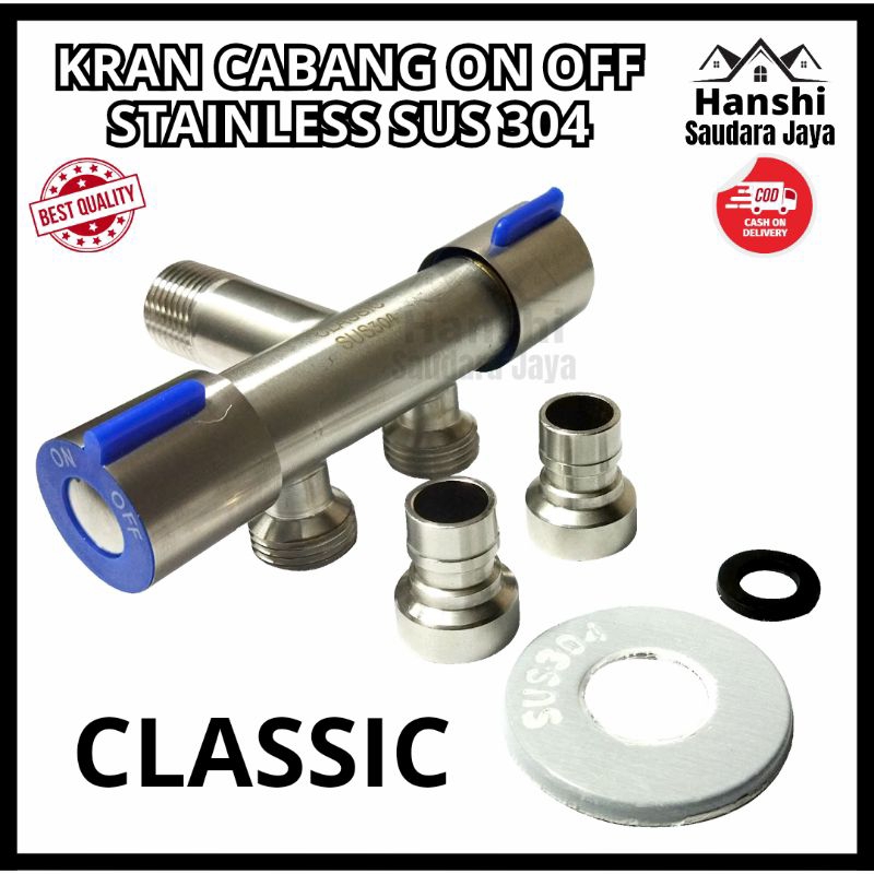 Jual Kran Cabang Double Sus 304 Handle Kanan Kiri Stainless Stop Kran Double 1/2 inch Classic ...