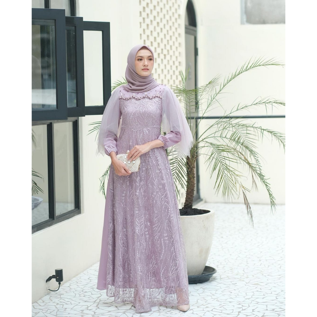 Jual [BANTING HARGA] - Termurah New Luna Dress Satin Brukat Kombinasi Tille Tutu Gamis Kebaya ...