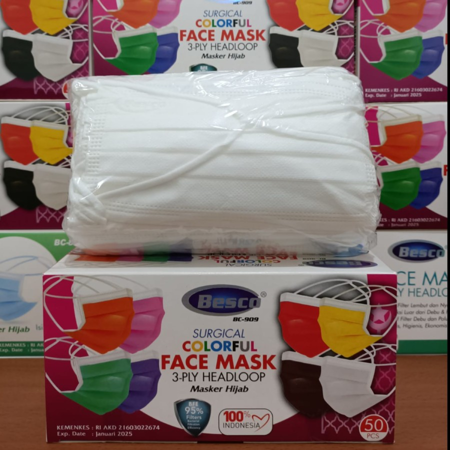 Jual Masker Hijab Headloop 3Ply 1BOX Isi 50Pcs Masker Hijab Medis Warna ...