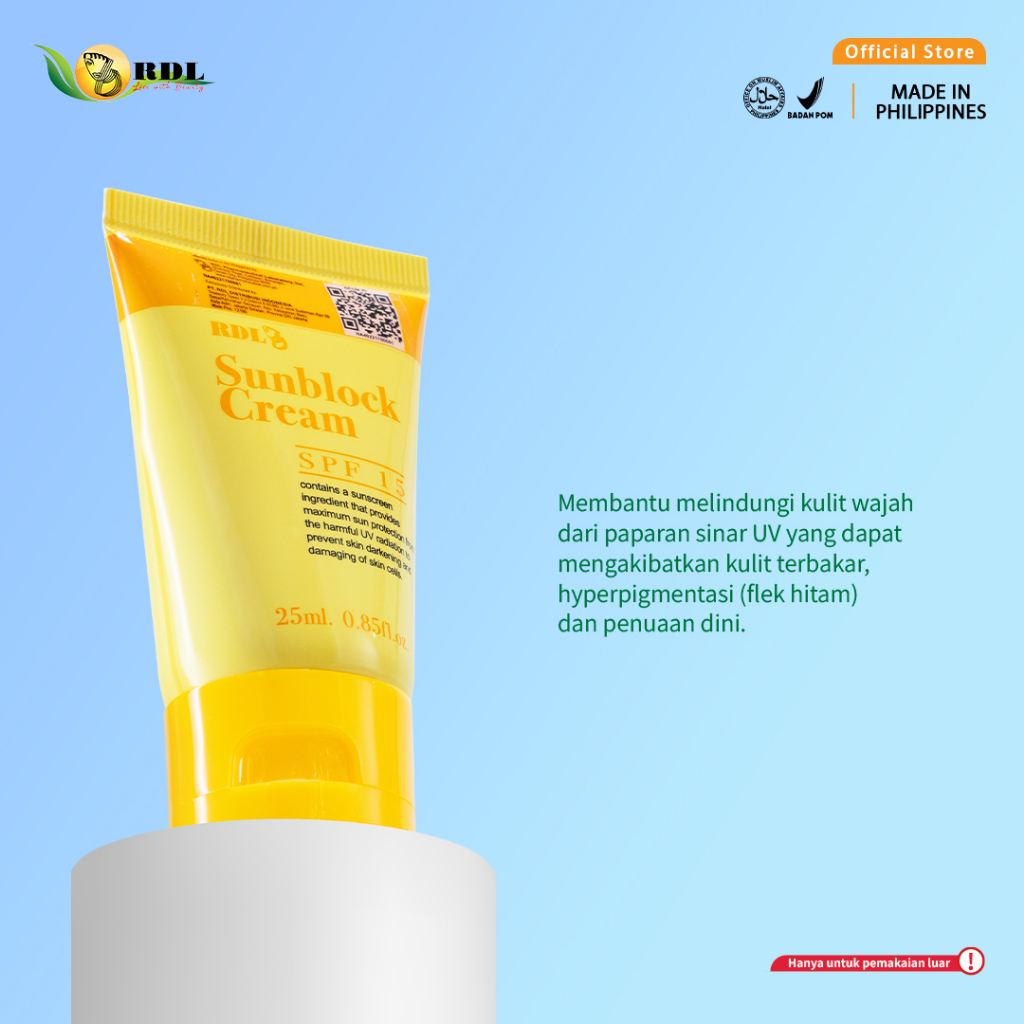 Jual RDL Sunblock Cream SPF 15 UVA UVB Protection Sunscreen Tabir Surya ...