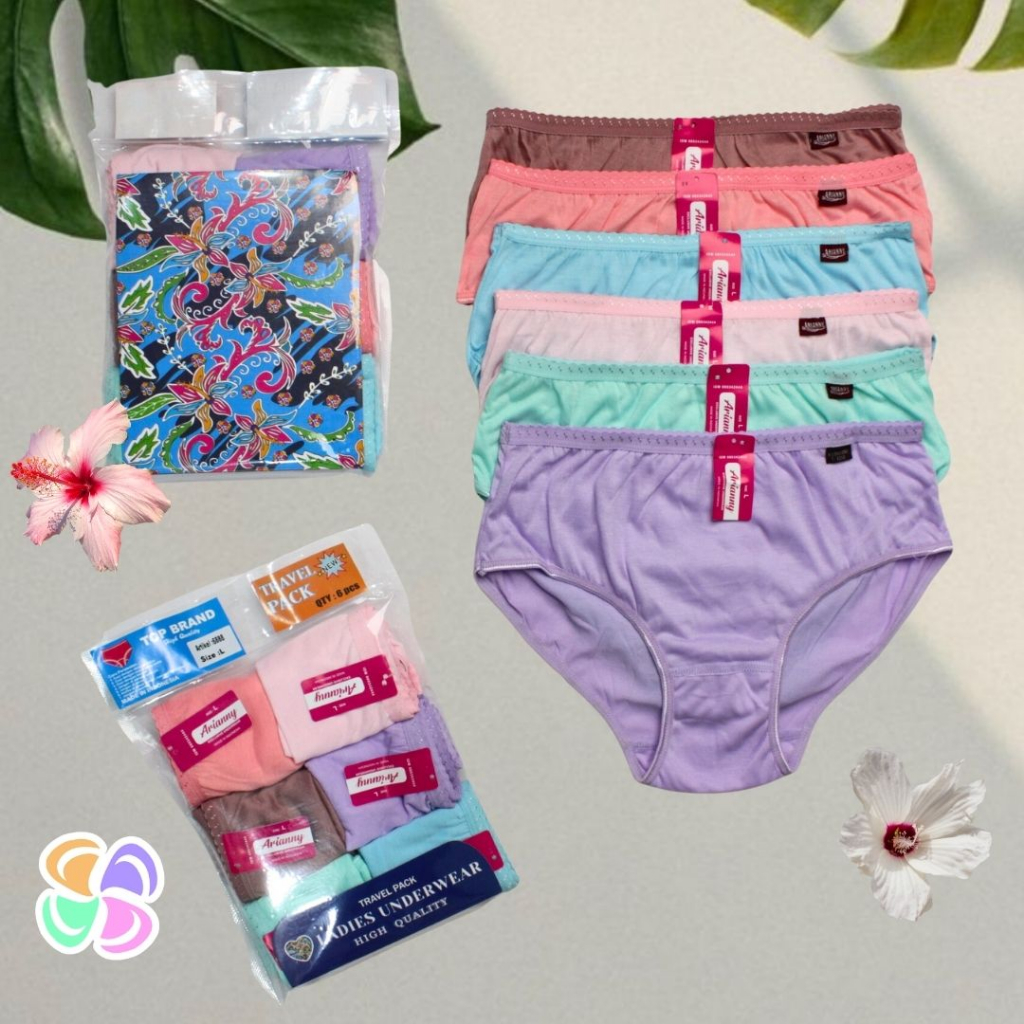 Jual (6 Pcs) CELANA DALAM WANITA ARIANNY CD PEREMPUAN KATUN TRAVEL PACK ISI 6 Pcs | Shopee Indonesia