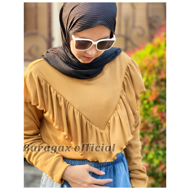 Jual COD blouse cotton rib// blouse ruffle rib// blouse renda korean ...