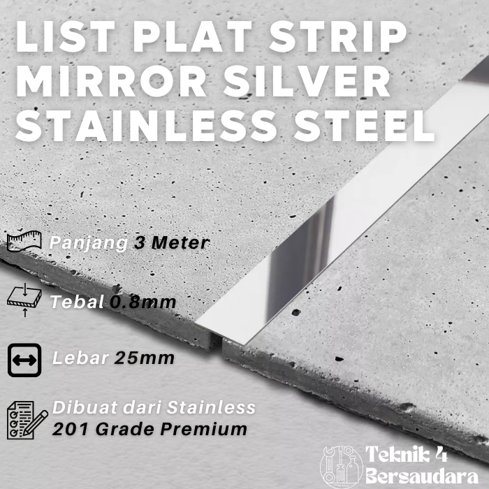 Jual List Plat Strip Mirror Silver Stainless Steel 201 25MM | Shopee ...