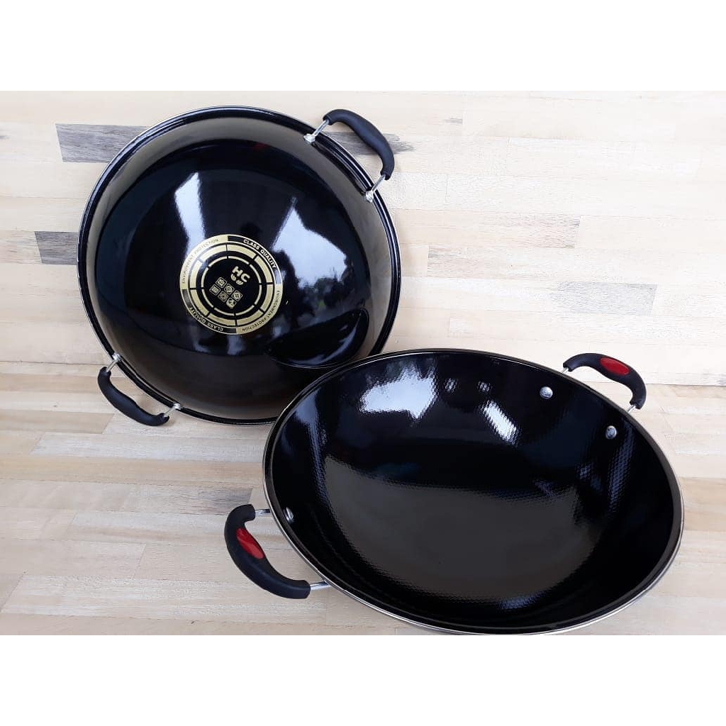 Jual Wajan Hitam Enamel 34CM Anti Gores Lengket Kuali Penggorengan ...