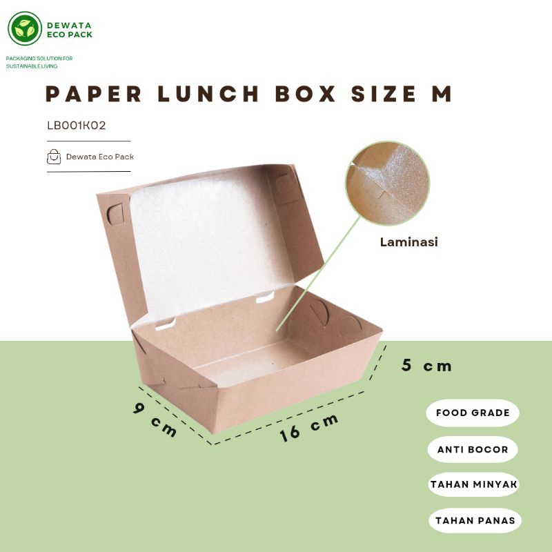 Jual Paper Lunch Box size M Laminasi 16x9x5 cm LB1K2 / Kotak Nasi ...