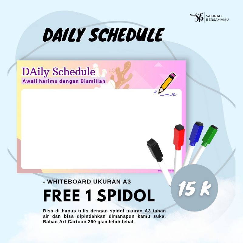 Jual Whiteboard Daily Schedule Poster edukasi Ukuran A3+ | Shopee Indonesia