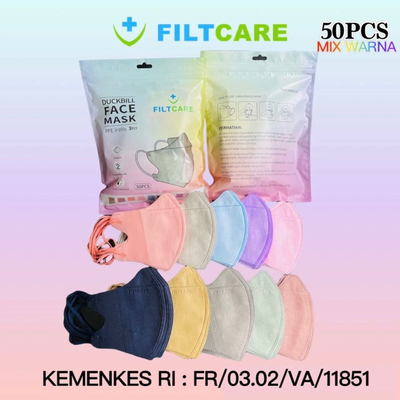 Jual ( KKM ) FILTCARE Masker Duckbill Dewasa 3 Ply Filtration 3 Lapis ...
