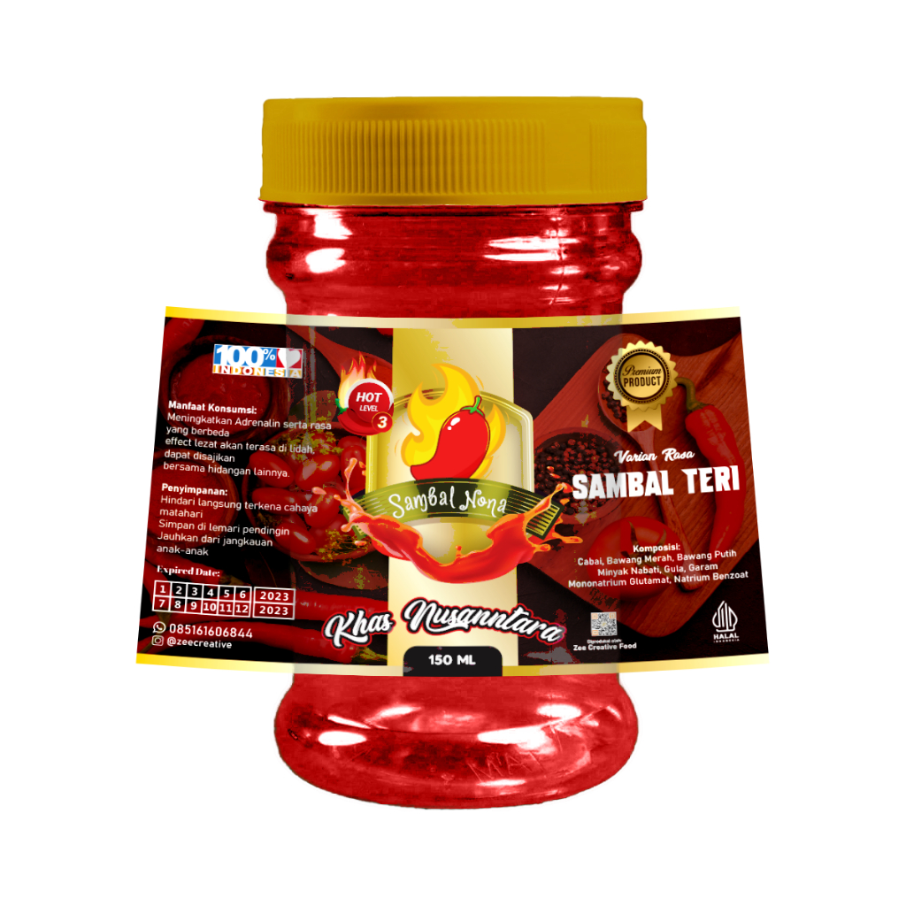 Jual Cetak Stiker Sambal Label Toples Botol Kemasan 150 gram Bisa ...