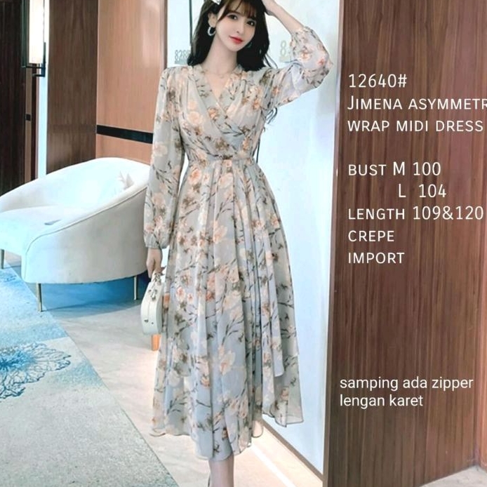 Jual 12640 Baju mididress longdress ASYMETRIC WRAP midi dress lengan ...