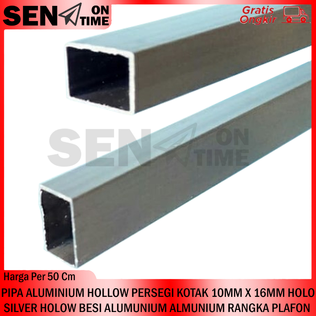 Jual PIPA ALUMINIUM HOLLOW PERSEGI KOTAK 10MM X 16MM SILVER HOLOW BESI ...