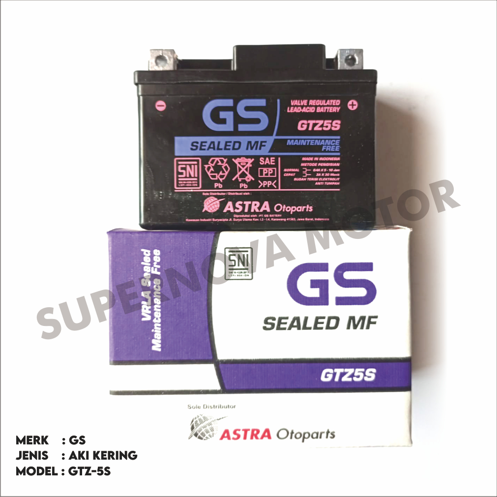 Jual AKI KERING GS ASTRA GTZ-5S SEALED MF 12V 3.5AH / 10 HR HONDA BEAT ...