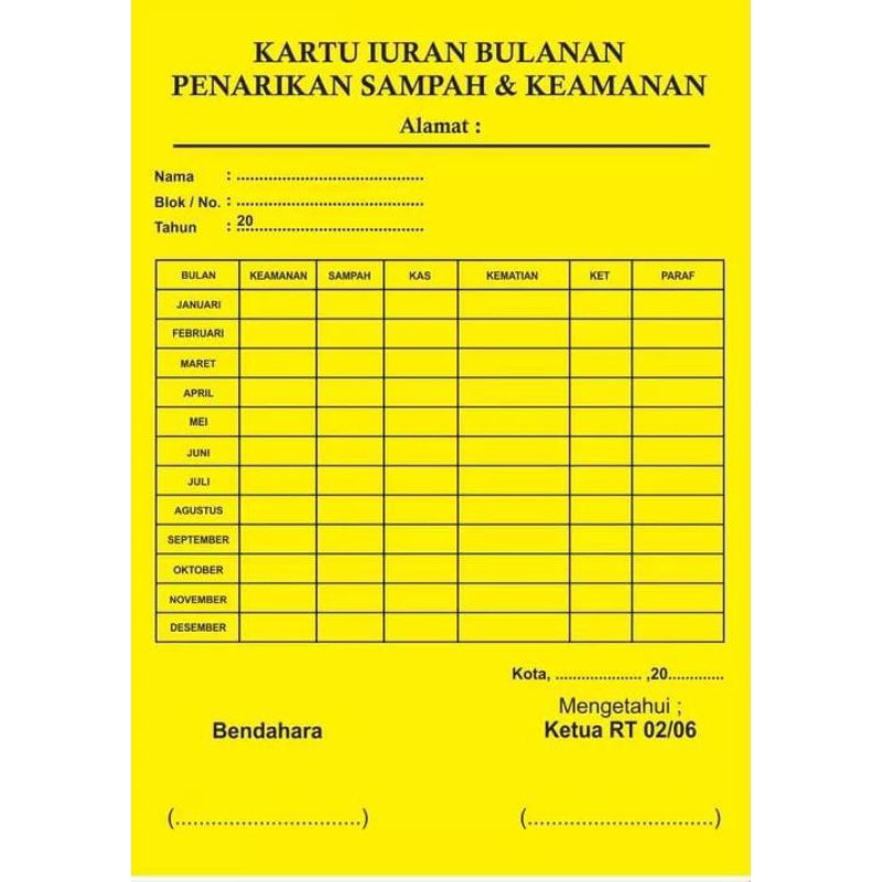 Jual Cetak Kartuu IURAN RT, Iuran SPP, Iuran Keamanan, Absensi, Iuran Custom-Iuran Ngaji ...