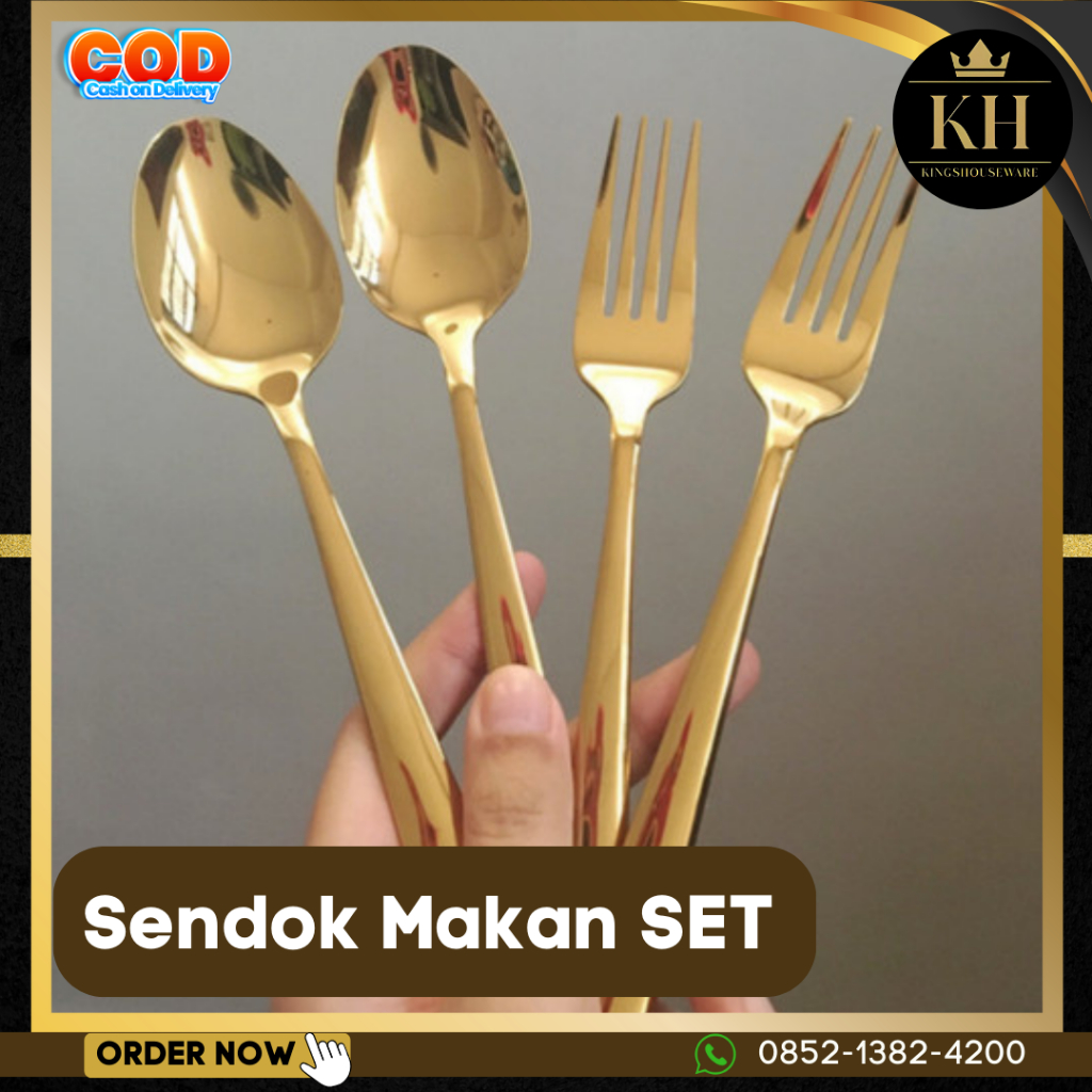 Jual KH- Sendok Garpu Set Korea GOLD Emas Tebal Sendok Makan Premium ...